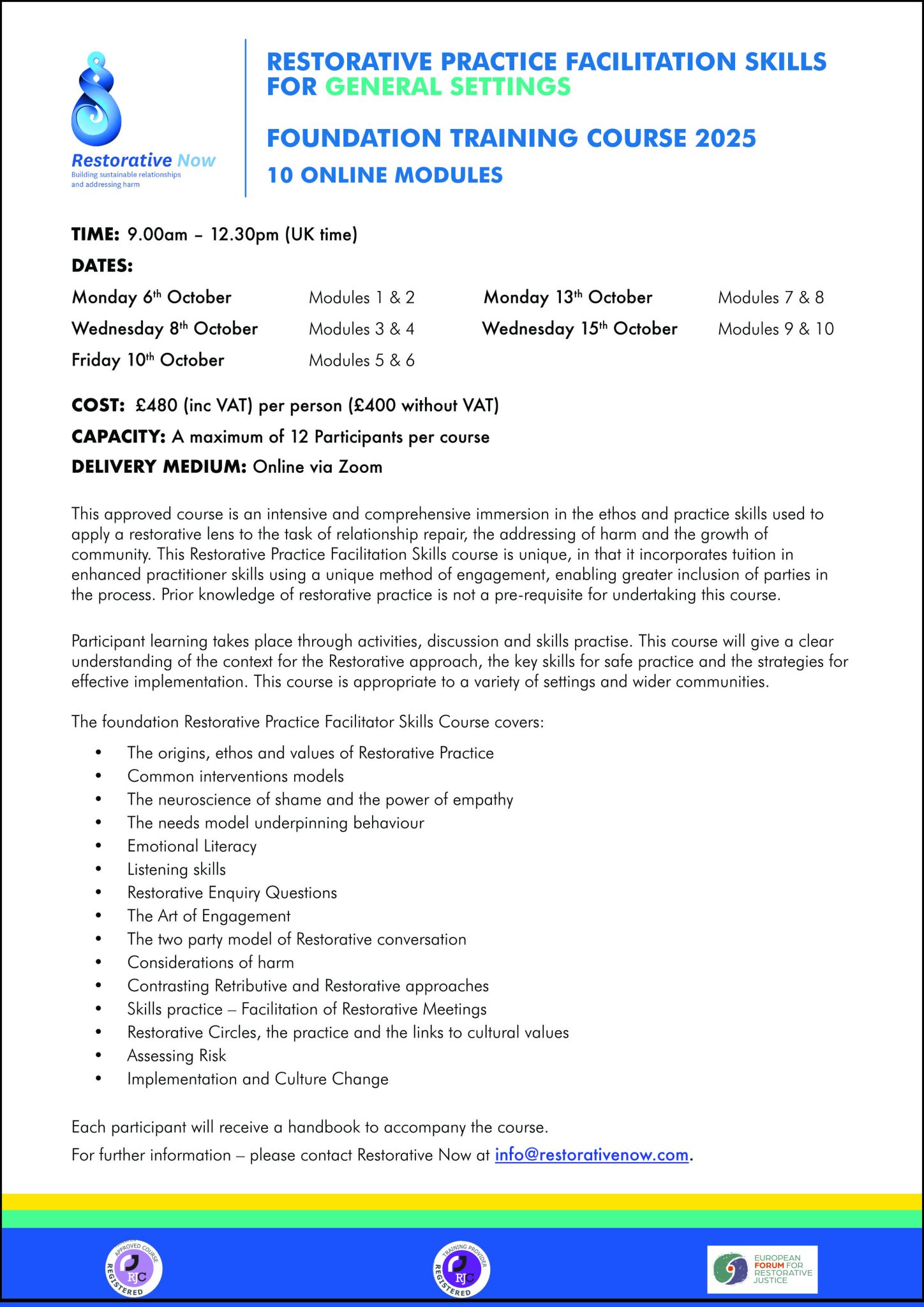 Facilitator Training Dates for General Settings